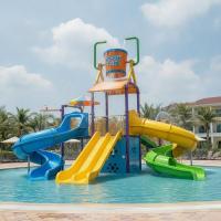 China Fiberglass Kids' Water Playground with 3 Slides, Platform, and Tipping Bucket for Children Water Recreation for sale
