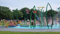 China Children's Water Play Equipment with Hot-Dip Galvanized Steel Structure, Corrosion-Resistant Fiberglass Flume, and Shallow Water Safety Design for sale