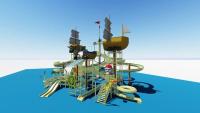 China Pirate Ship Water Play Structure with Giant Tipping Bucket and Fiberglass Construction for Kids Water Park Equipment for sale