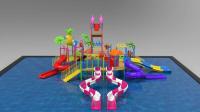 China Tropical Theme Water Play Structure with Giant Tipping Bucket and Multiple Slides for Splash Park for sale