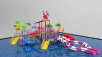 China Tropical Theme Water Play Structure with Giant Tipping Bucket and Multiple Slides for Splash Park for sale