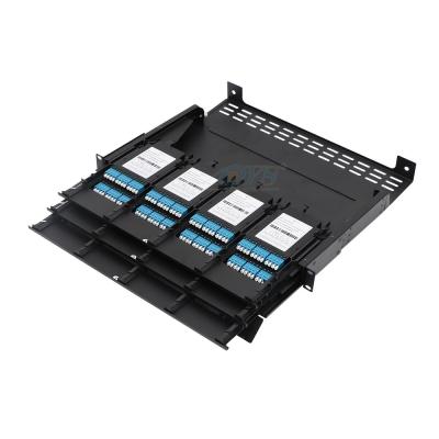 China 19 inch 1U MPO Fiber Optic Patch Panel with MPO - LC 24F Optical Cassettes for sale