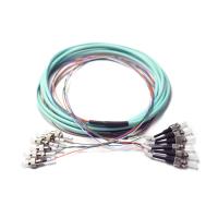 China Pre Terminated OM3 Break Out FC To ST Ribbon 6 Fiber Optic Patch Cord Auqa Jacket for sale