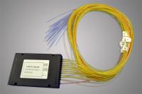 China 9/125 Um SMF-28e Type PLC Optical Fiber Splitter 0.9mm Cable Dia With ABS Box for sale