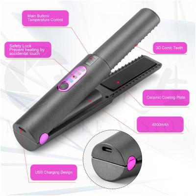 China 2 In 1 Wireless Hair Tools Mini Charger 5000mah Traveling Flat Iron Hair Straightener for sale