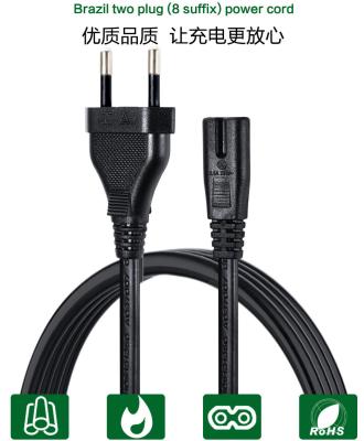 China OEM Black Brazil Power Cord AC UC 2 Pin Laptop Power Cord for sale