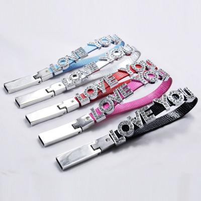 China Alphabet Bracelet Jewelry Style Crystal USB Stick Metal 64GB 128GB for sale