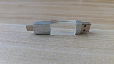 China Crystal Usb 3.0 USB A With Type C Both Port Reading Very Fast Crystal Part Can Engraving Logo Metal Part Can Laser Logo Inside Have Two Flash Chips for sale