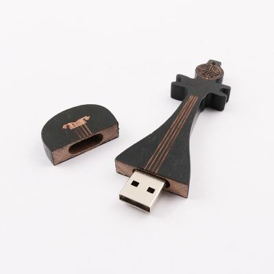 China 15MB/S 32GB 128GB Wooden Flash Drive Guitar Shape Memory Fast Speed for sale