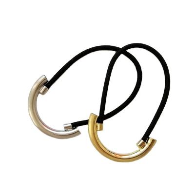 China Black Stretchy Hair Ties Metal Ponytail Holder 4.5x2.5cm Copper Alloy Elastic Hair Bands for sale