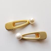 China Gold Metal Hair Clip Set for Thick Hair Geometric Pearl Claw 5.2x1.5cm for sale