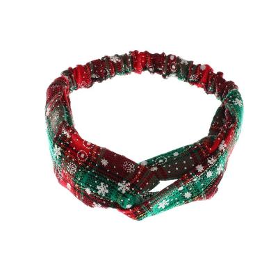 China Christmas Plaid Elastic Cross Knot Hair Ribbon Bands for Women 49cm for sale