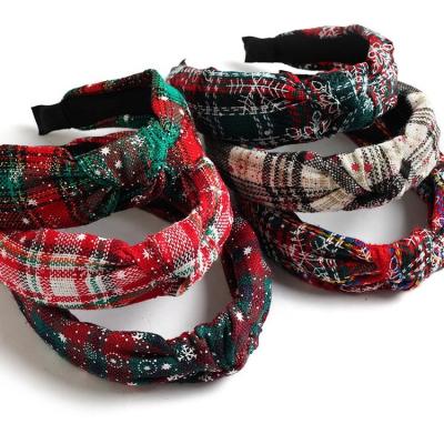 China Christmas Plaid Knot Hairband 40cm 15.8in Xmas Holiday Hair Accessories Wholesale for sale