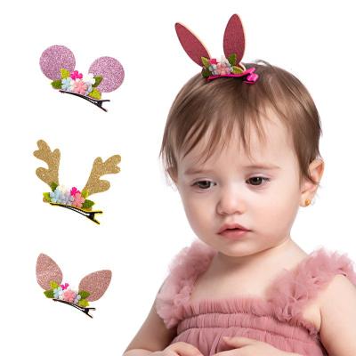 China Christmas Antler Mickey Hair Clip for Kids Girls Cute Creative Flower Hairpin 5.5x5cm for sale