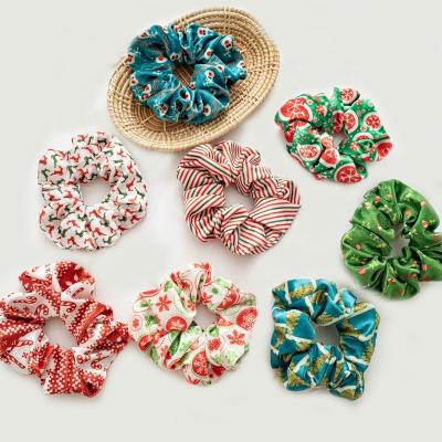 China Christmas Deer Snow Tree Polyester Fabric Hair Scrunchies 10cm Elastic Ponytail Holder for Women Girls for sale