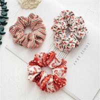 China Christmas Deer Snow Tree Polyester Fabric Hair Scrunchies 10cm Elastic Ponytail Holder for Women Girls for sale