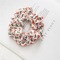 China Christmas Deer Snow Tree Polyester Fabric Hair Scrunchies 10cm Elastic Ponytail Holder for Women Girls for sale