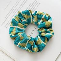China Christmas Deer Snow Tree Polyester Fabric Hair Scrunchies 10cm Elastic Ponytail Holder for Women Girls for sale