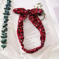 China Christmas Rabbit Ear Bow Headband Knotted Hairband for Women Girls 21x7cm Cotton Fabric for sale