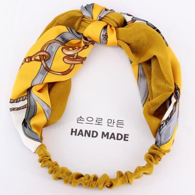 China Boho Knotted Headband Women Headwrap Cross Cloth Art Elastic Makeup Hair Band 7cm for sale