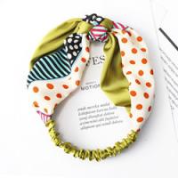 China Fabric Knot Dot Splicing Headband for Women 6cm Wide Elastic Hair Band Korean Style for sale