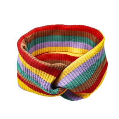 China Rainbow Stripe Elastic Hair Band for Women 7cm Wide Sports Headband for sale