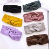 China Brown Elastic Hair Band for Baby Girls Autumn Winter Striped Wool 6.5cm Wide for sale