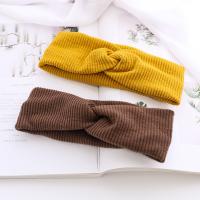 China Brown Elastic Hair Band for Baby Girls Autumn Winter Striped Wool 6.5cm Wide for sale
