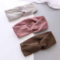 China Brown Elastic Hair Band for Baby Girls Autumn Winter Striped Wool 6.5cm Wide for sale