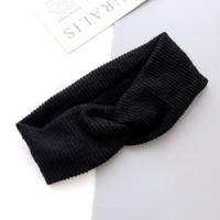China Brown Elastic Hair Band for Baby Girls Autumn Winter Striped Wool 6.5cm Wide for sale