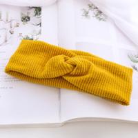 China Brown Elastic Hair Band for Baby Girls Autumn Winter Striped Wool 6.5cm Wide for sale