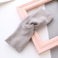 China Brown Elastic Hair Band for Baby Girls Autumn Winter Striped Wool 6.5cm Wide for sale