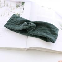 China Brown Elastic Hair Band for Baby Girls Autumn Winter Striped Wool 6.5cm Wide for sale
