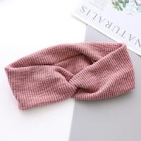 China Brown Elastic Hair Band for Baby Girls Autumn Winter Striped Wool 6.5cm Wide for sale