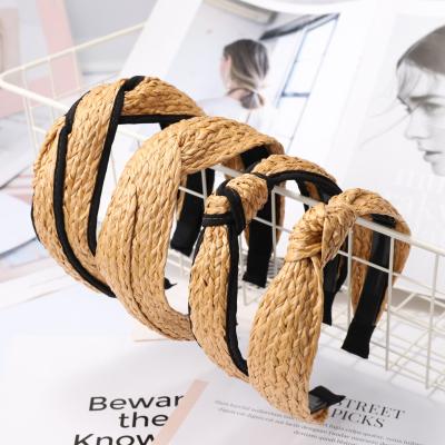 China Natural Grass Woven Women Headband 7cm Wide Fashion Hair Band for Daily Use for sale