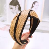 China Natural Grass Woven Women Headband 7cm Wide Fashion Hair Band for Daily Use for sale