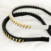 China Wholesale Imitation Leather Twist Metal Chain Pu Hair Bands Braid Headband 1.5cm Width 40g for sale