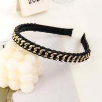 China Wholesale Imitation Leather Twist Metal Chain Pu Hair Bands Braid Headband 1.5cm Width 40g for sale