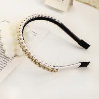 China Wholesale Imitation Leather Twist Metal Chain Pu Hair Bands Braid Headband 1.5cm Width 40g for sale