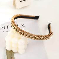 China Wholesale Imitation Leather Twist Metal Chain Pu Hair Bands Braid Headband 1.5cm Width 40g for sale
