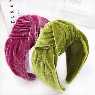 China Velvet Knitted Hair Band Women 8cm Wide Top Knot Headband Non Slip 9 Colors for sale