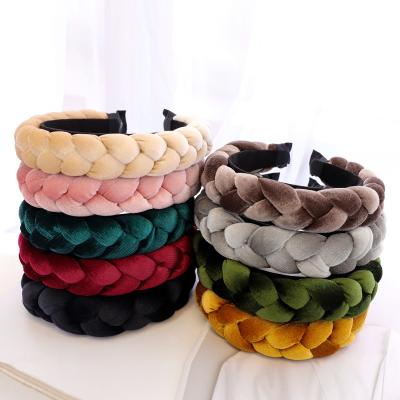 China Winter Fashion Plush Braided Headband Handmade Flannel Hair Accessories 3cm Wide 67g for sale