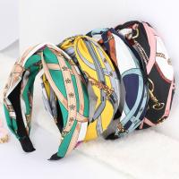 China Chain Satin Cross Hair Band Knot Hairband Wide Edge Printing Headband 7cm for Women for sale