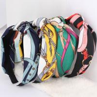 China Chain Satin Cross Hair Band Knot Hairband Wide Edge Printing Headband 7cm for Women for sale