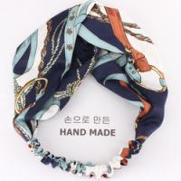 China Chain Satin Cross Hair Band Knot Hairband Wide Edge Printing Headband 7cm for Women for sale