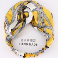 China Chain Satin Cross Hair Band Knot Hairband Wide Edge Printing Headband 7cm for Women for sale