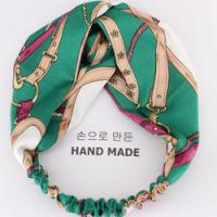 China Chain Satin Cross Hair Band Knot Hairband Wide Edge Printing Headband 7cm for Women for sale