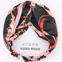 China Chain Satin Cross Hair Band Knot Hairband Wide Edge Printing Headband 7cm for Women for sale