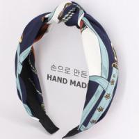 China Chain Satin Cross Hair Band Knot Hairband Wide Edge Printing Headband 7cm for Women for sale