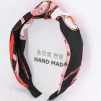 China Chain Satin Cross Hair Band Knot Hairband Wide Edge Printing Headband 7cm for Women for sale